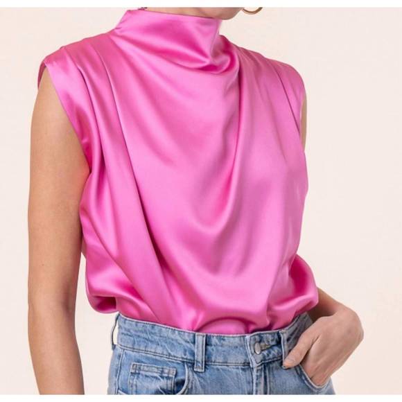 LINE AND DOT | Tops | New Line And Dot Dolly Satin Mock Neck Blouse In ...